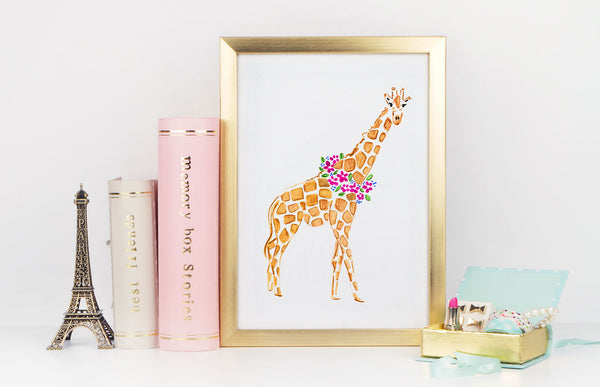 Purple Giraffe Watercolor Prints | Animal Illustrations | Di Lewis