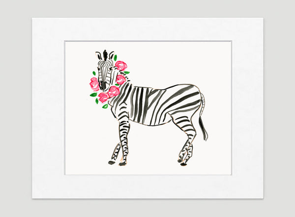 Pink Flower Zebra Art Print | Animal Illustrations | Di Lewis